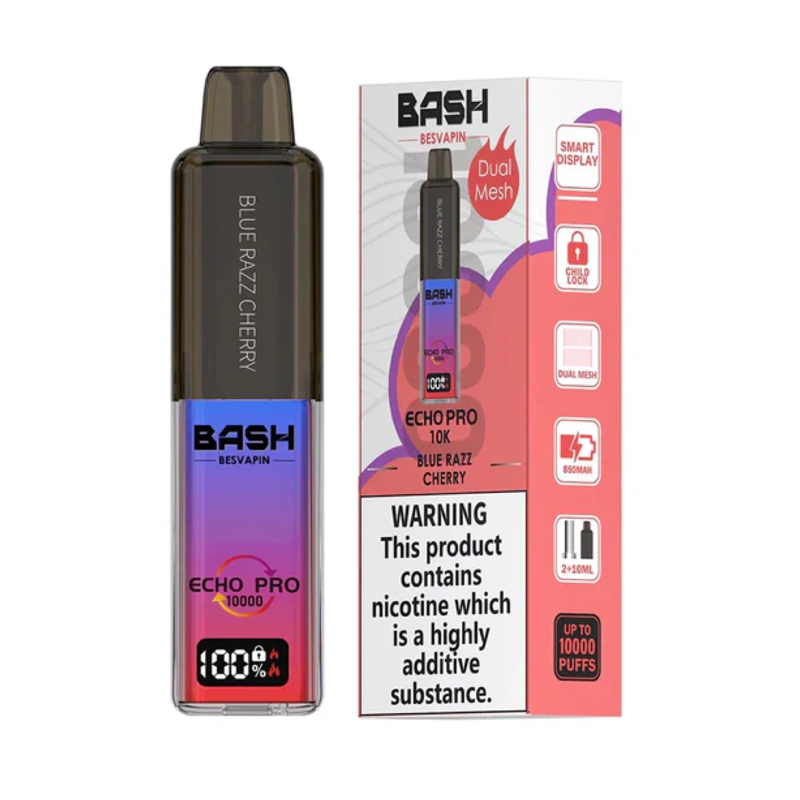 Bash Vape Echo Pro 10K Blue Razz Cherry Prefilled Pod Kits | UK