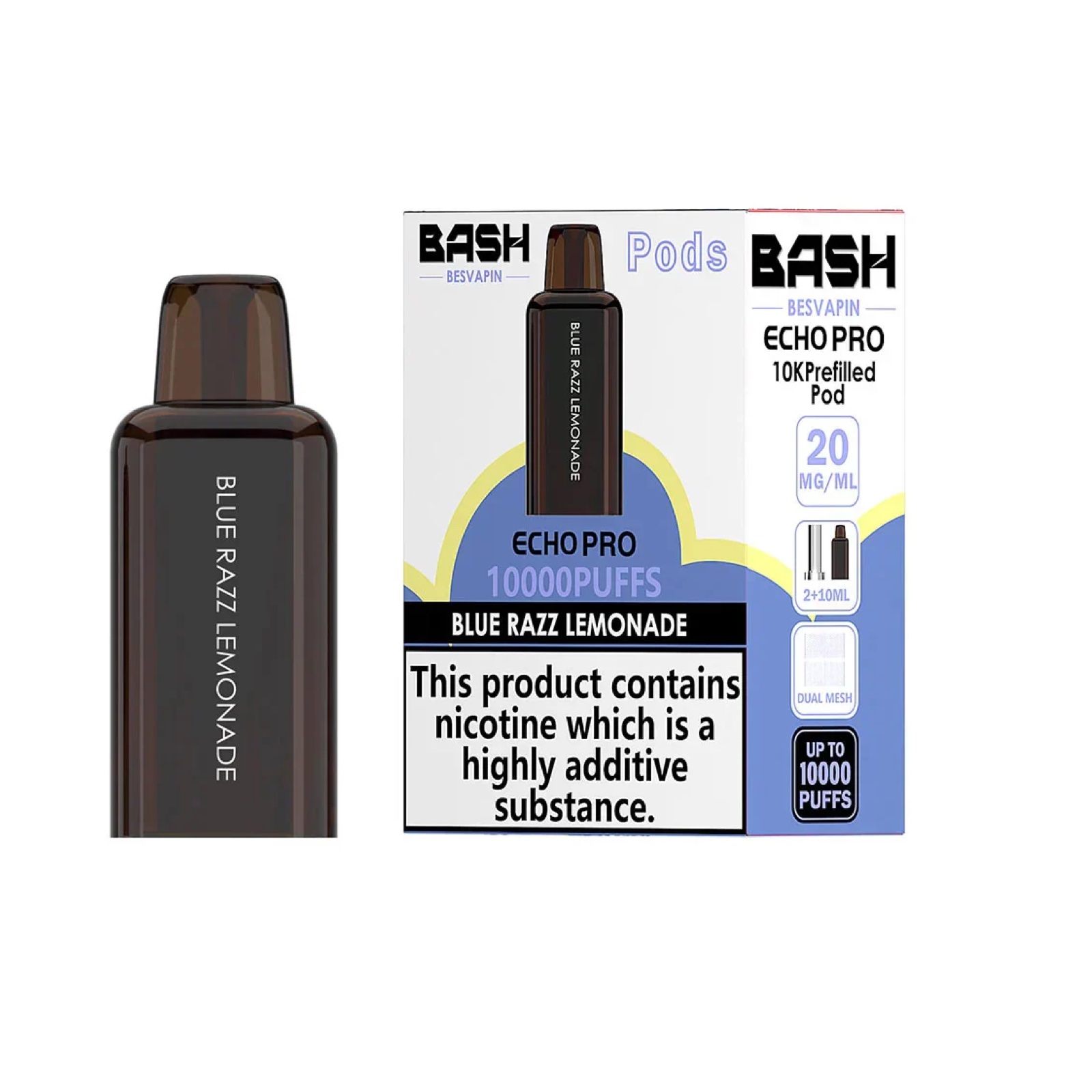Bash Vape Echo Pro 10K Blue Razz Lemonade Replacement Pods - 20mg Nic Salt