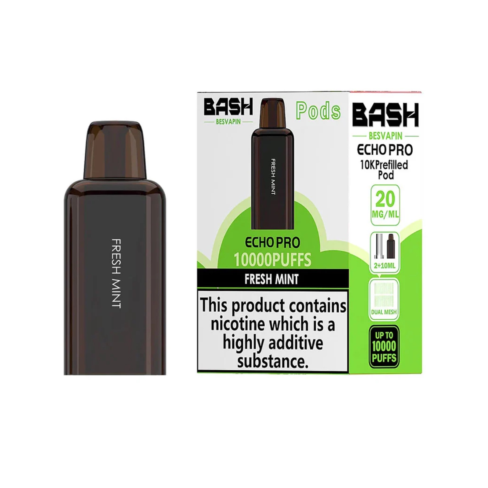 Bash Vape Echo Pro 10K Fresh Mint Replacement Pods - 20mg Nic Salt